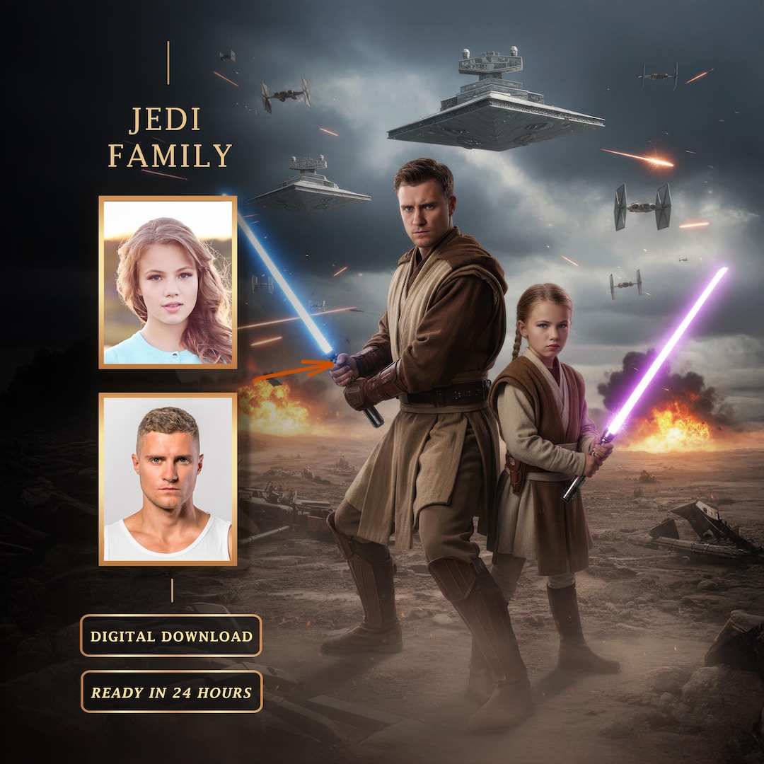 Custom Star Wars Family Portrait: Jedi Knight Dad and Daughter (digital ...