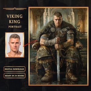 Custom Viking King Portrait From Photo. , Personalized Viking Wall Art ...