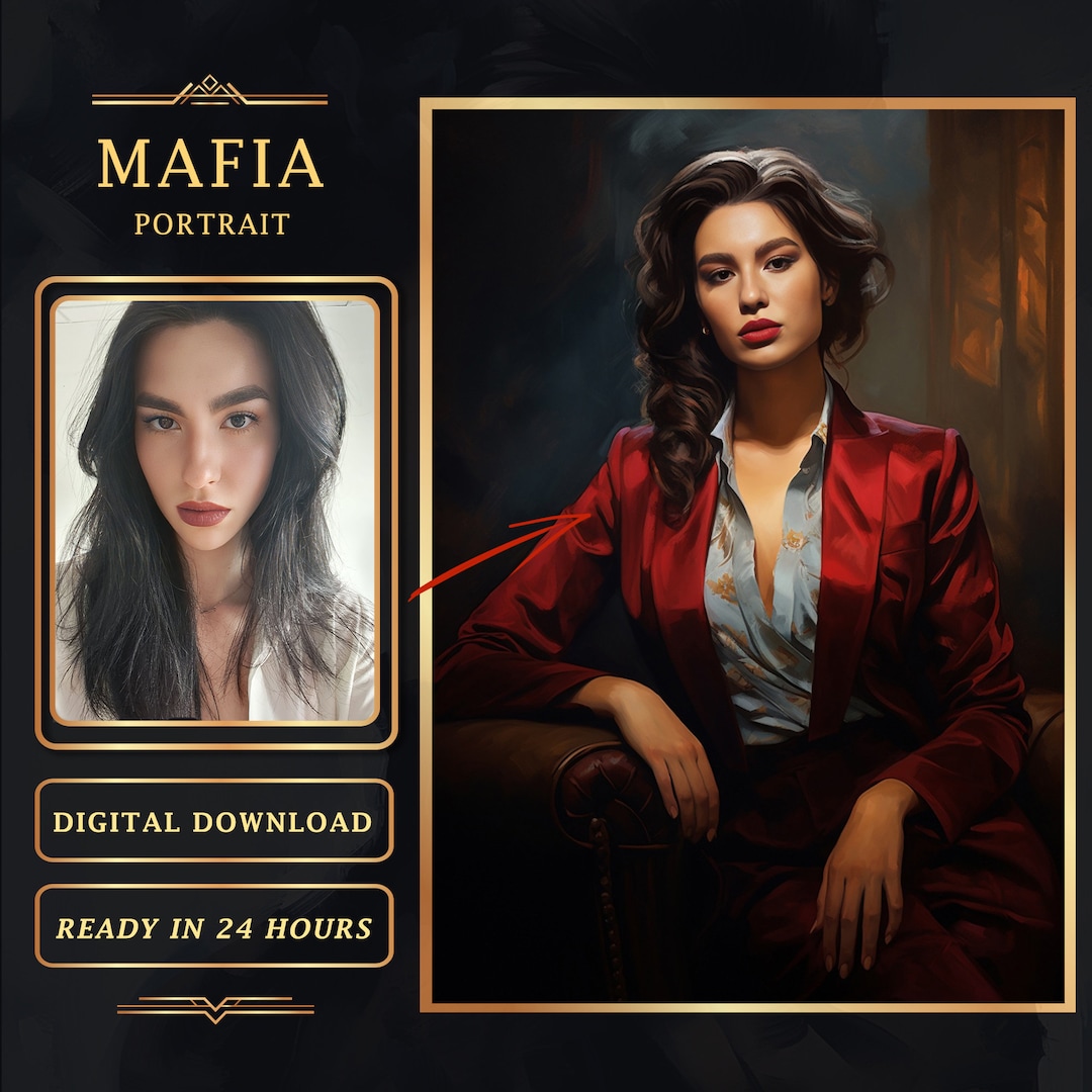 Mafia Woman Boss Portrait, Personalized Portrait From Photo in Mafia ...