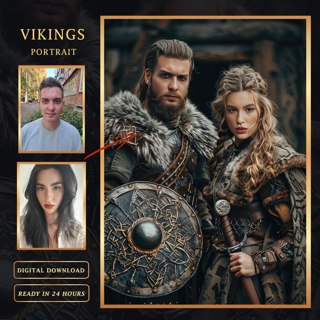 Custom Viking Couple Portrait: Personalized Scandinavian Art (digital ...