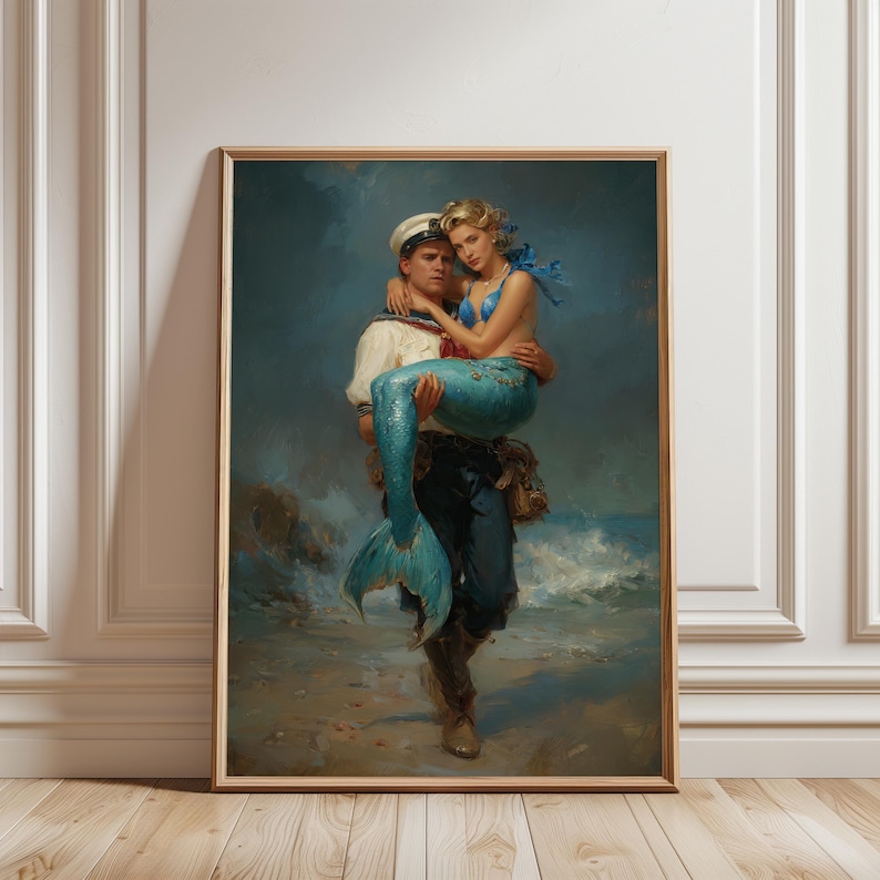 Custom Sailor and Mermaid Couple Portrait, Personalized Portrait From ...
