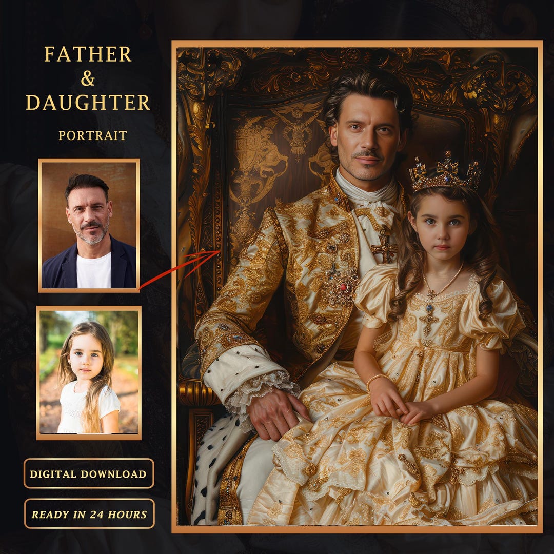 Custom King With Daughter Portrait From Photo, Personalized Father King ...