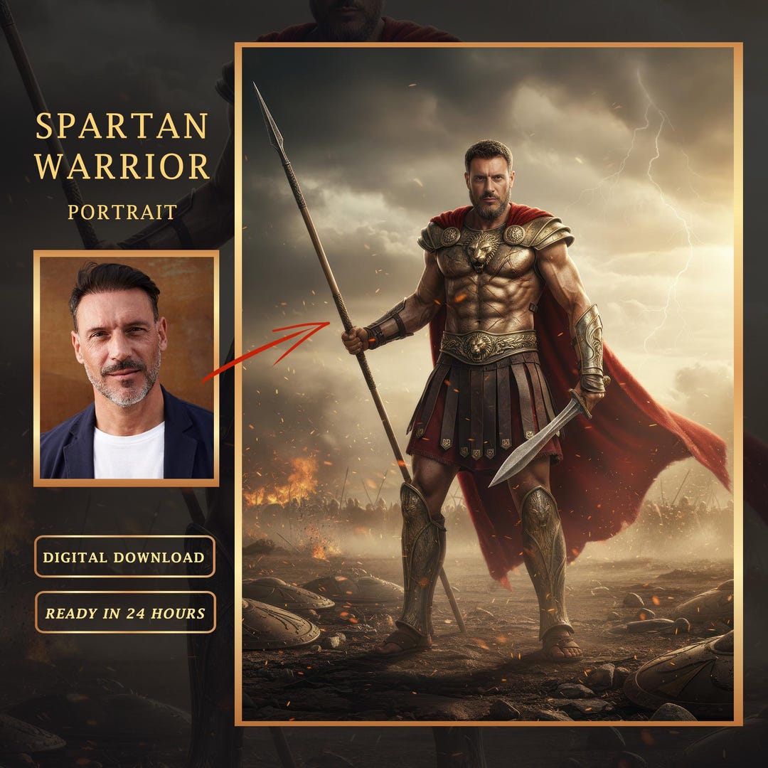 Custom Spartan Warrior Portrait, Personalized Father's Day Gift ...