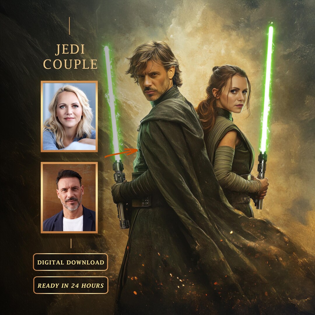 Custom Star Wars Jedi Couple Portrait: Personalized Family Gift ...