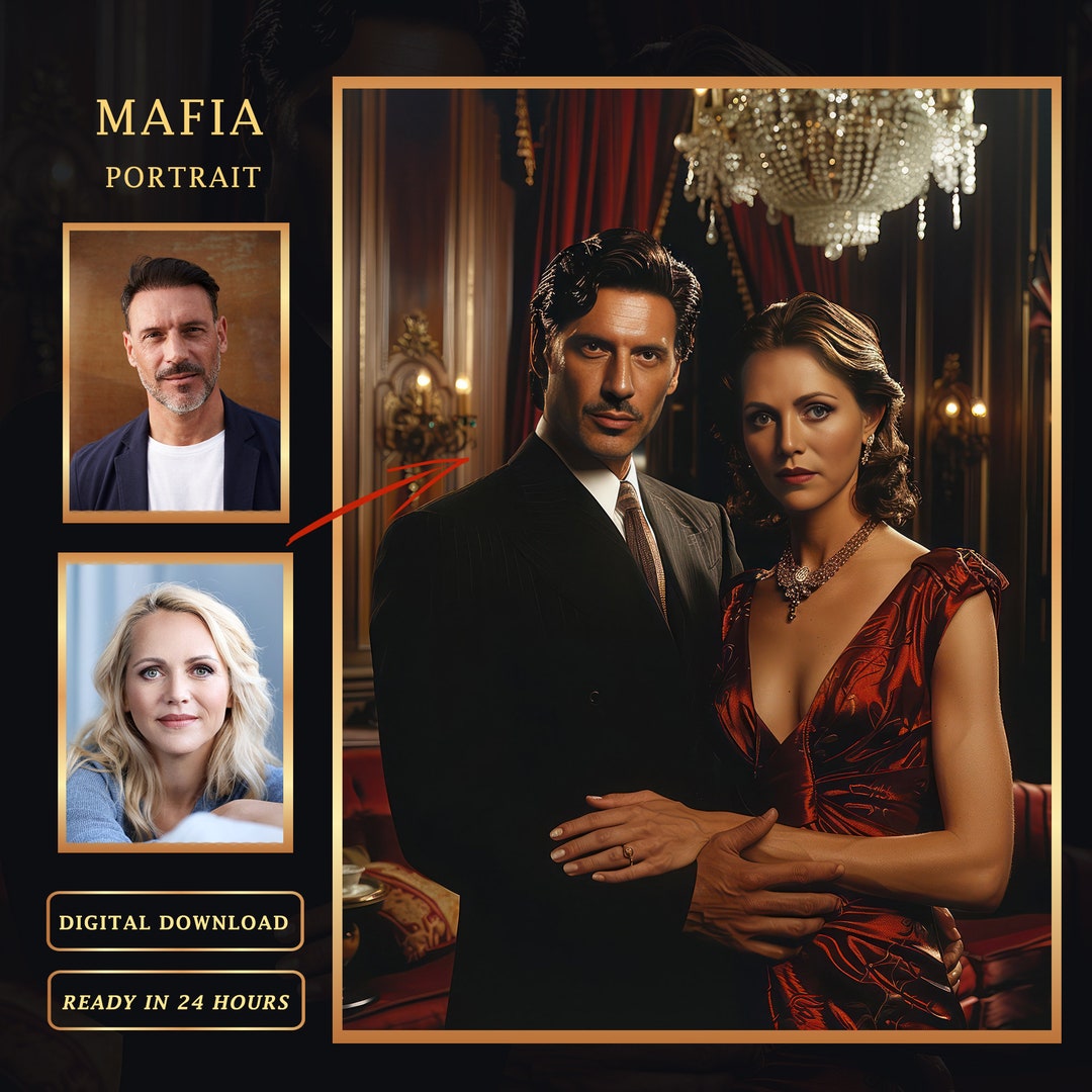 Custom Mafia Couple Portrait From Photo. Personalized Gift for Couple ...