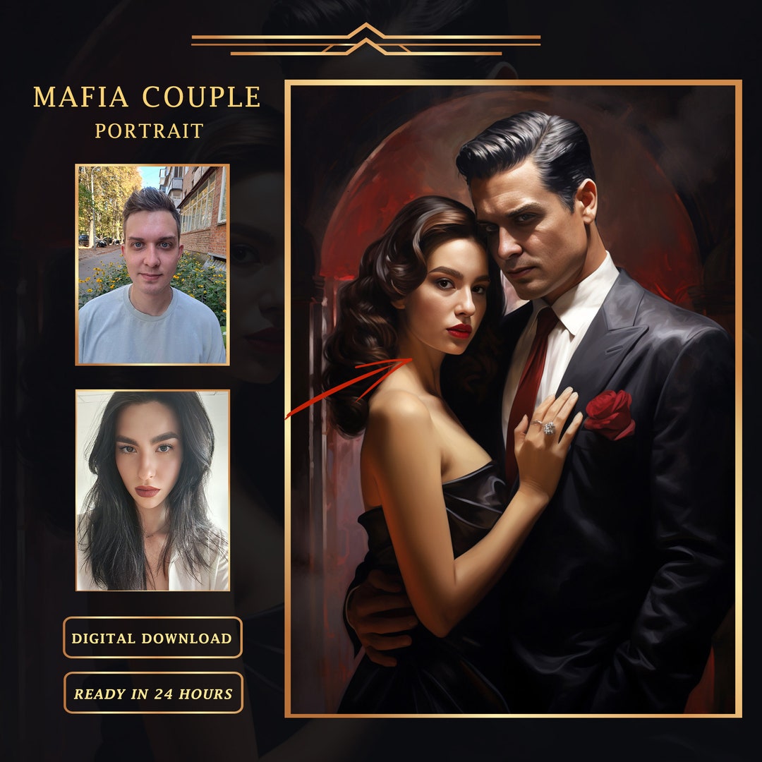 Custom Mafia Couple Portrait From Photo. Personalized Gift for Couple ...