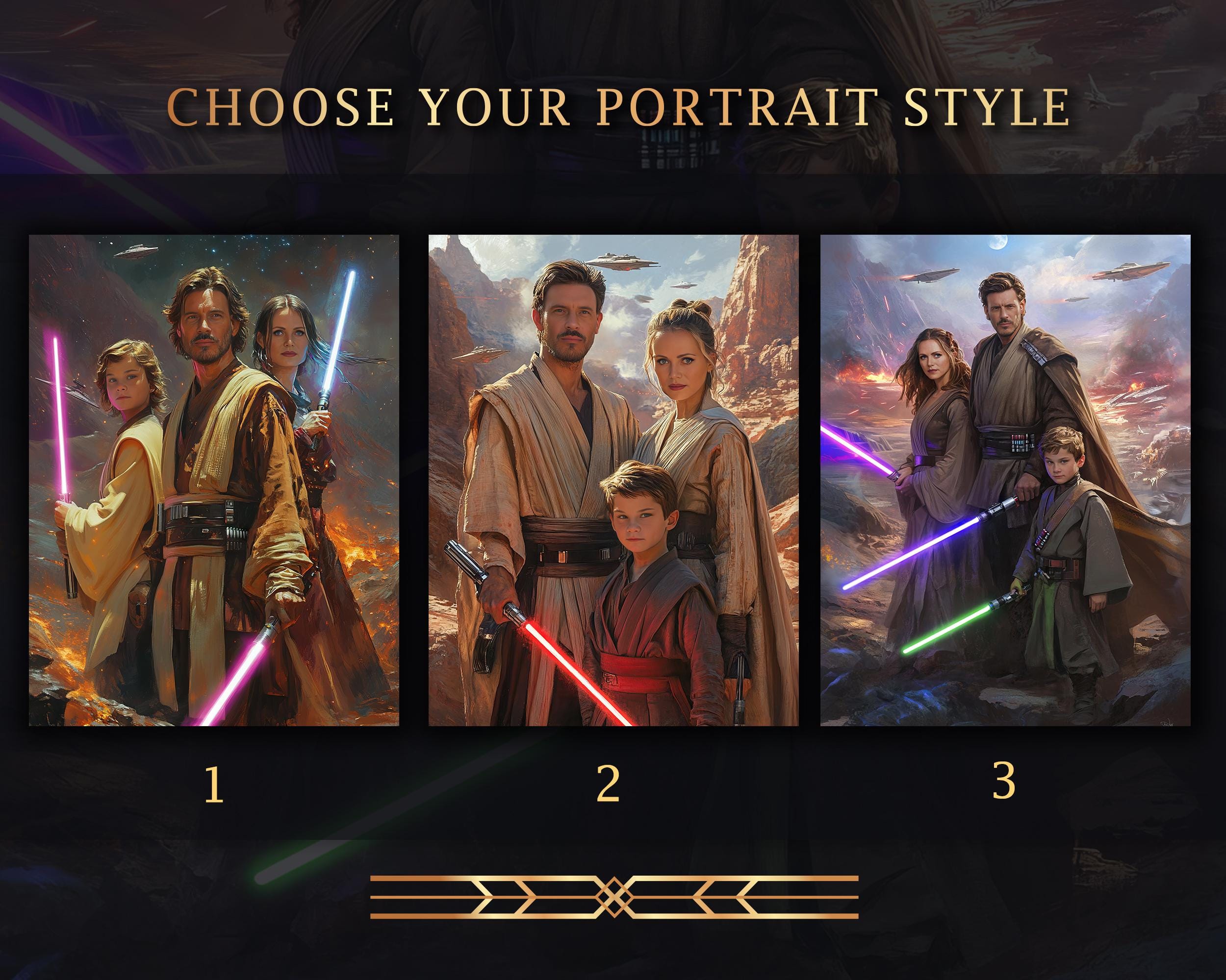 Custom Star Wars Portrait: Personalized Jedi Family Art. Digital ...