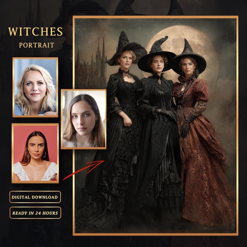 Personalized Witch Portrait, Custom Victorian Gothic Decor (digital ...