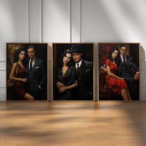 Custom Mafia Couple Portrait: Personalized Art Deco Style Wall Decor ...