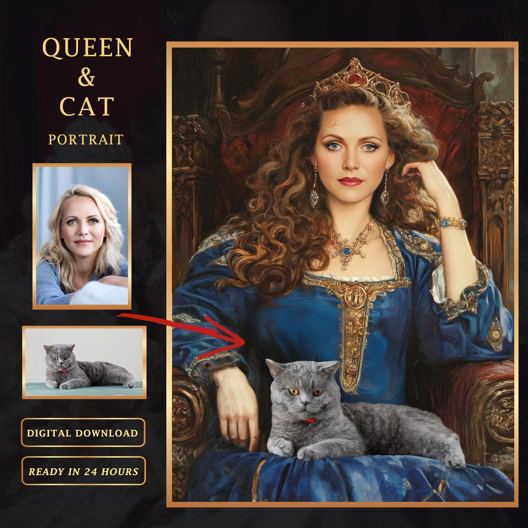 Custom Cat Queen Portrait: Personalized Pet Art (digital Download) - Etsy