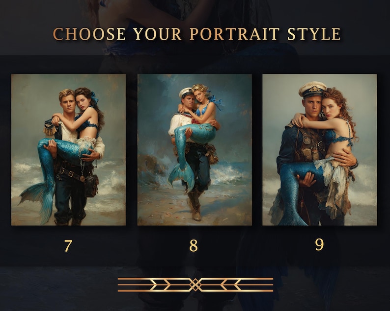Custom Sailor and Mermaid Couple Portrait, Personalized Portrait From ...
