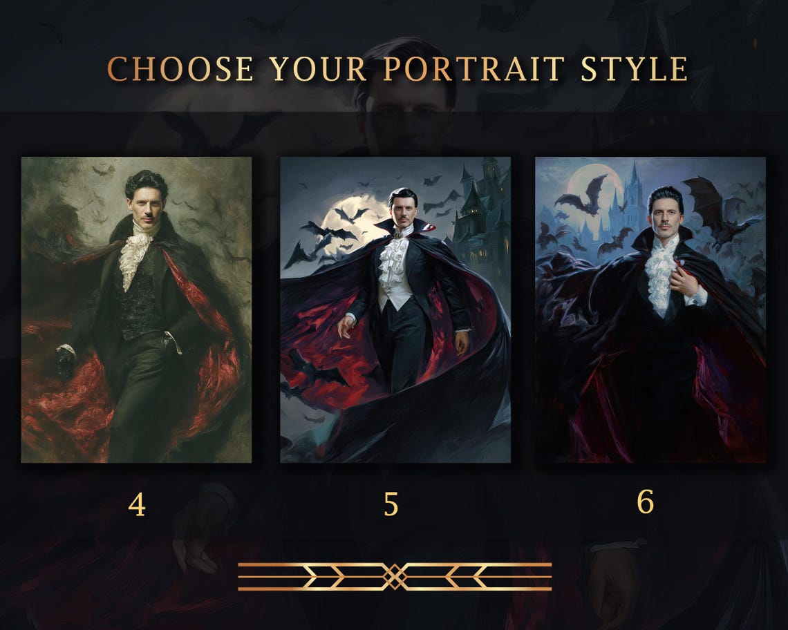 Personalized Vampire Portrait: Custom Dark Vintage Oil Painting Wall ...