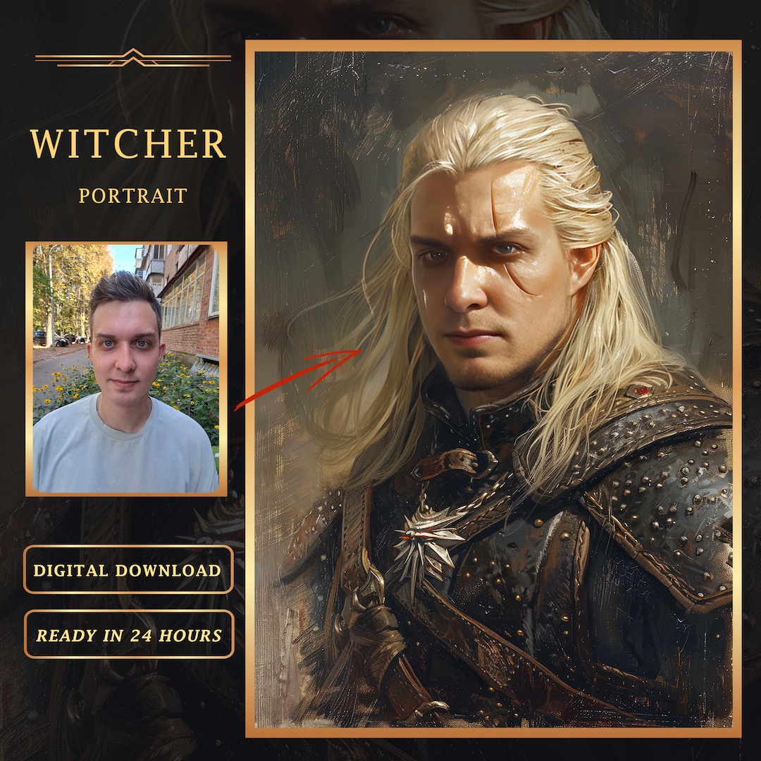 Custom Witcher Portrait From Photo, Personalized Witcher Warrior ...