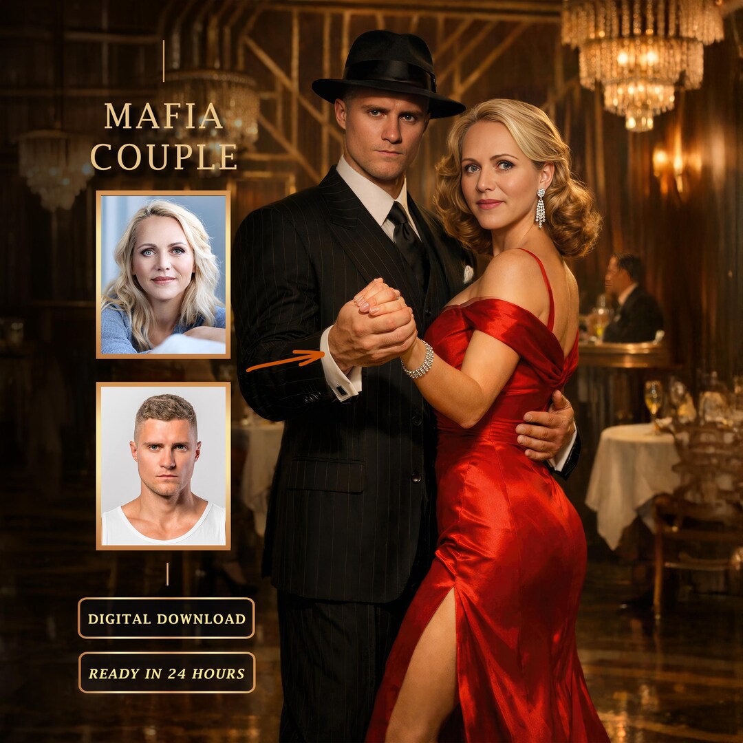 Personalized Art Deco Style Portrait. Custom Mafia Couple Digital Art ...