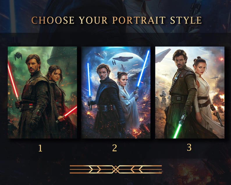 Custom Star Wars Jedi Couple Portrait: Personalized Family Gift ...