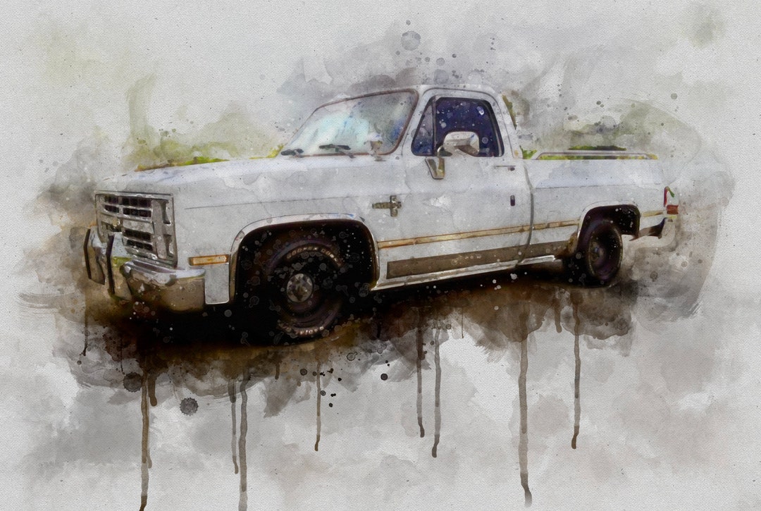 Pickup Truck Custom Watercolor Portrait, Utility Truck Painting From ...