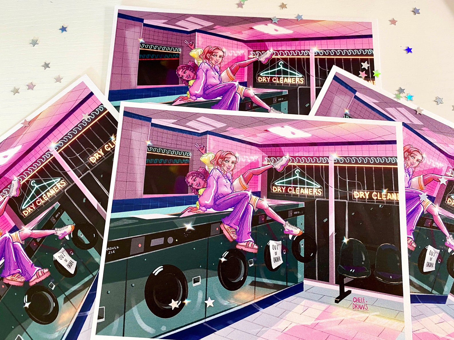 Laundry Day Art Print Sparkly Art Print, Girl Art, Digital Art Print ...