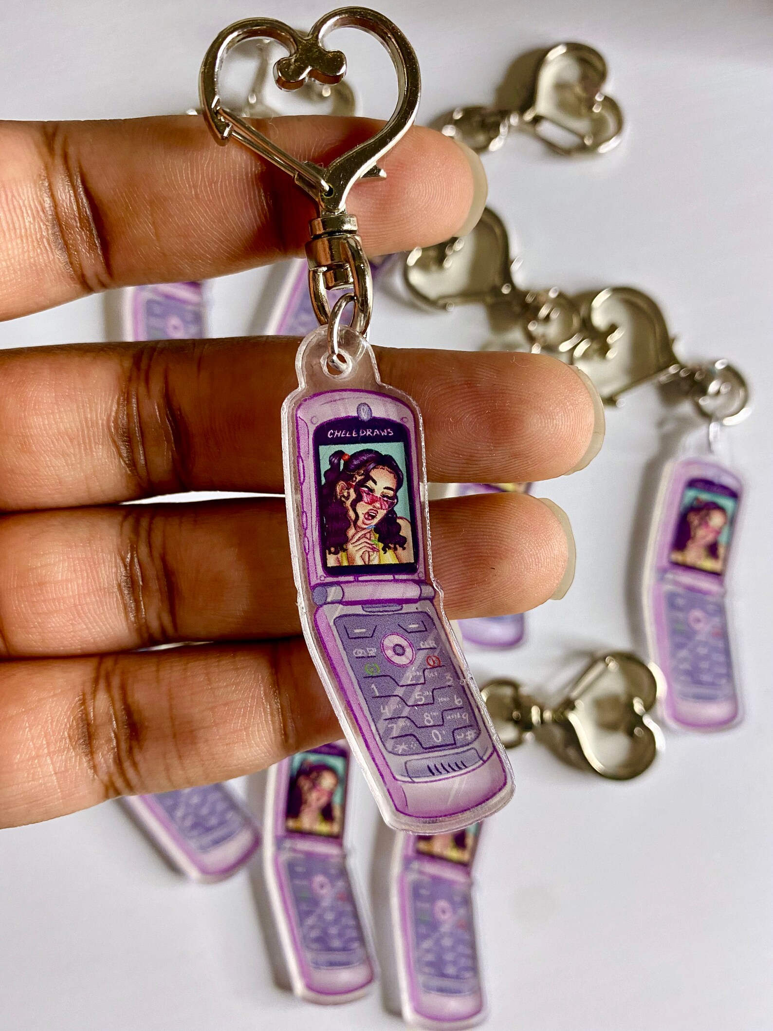 Flip Phone Keychain Acrylic Charms, Girl Art, Digital Art, Cute ...