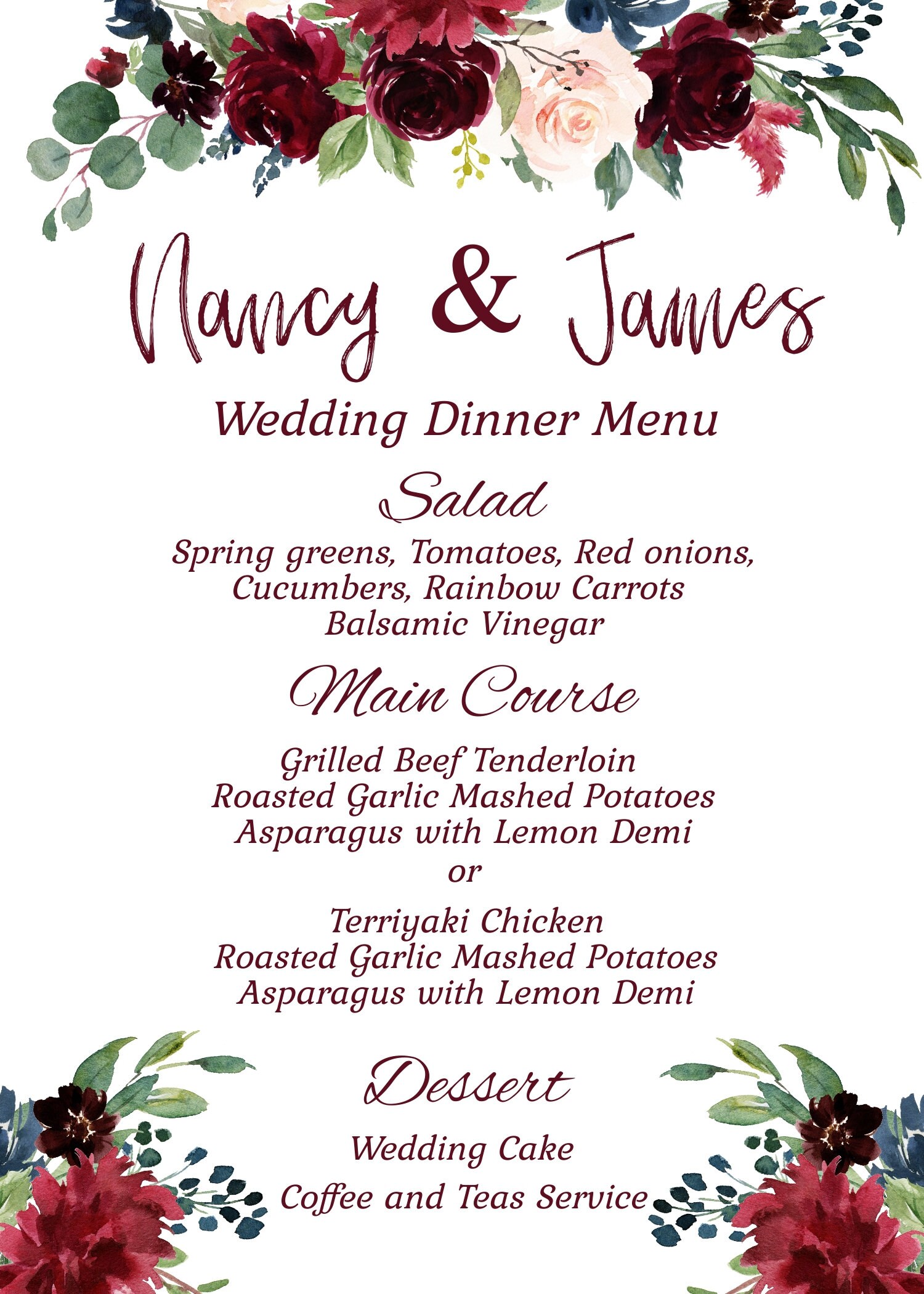 Burgundy Floral Wedding Editable Wedding Bundle Template Digital - Etsy