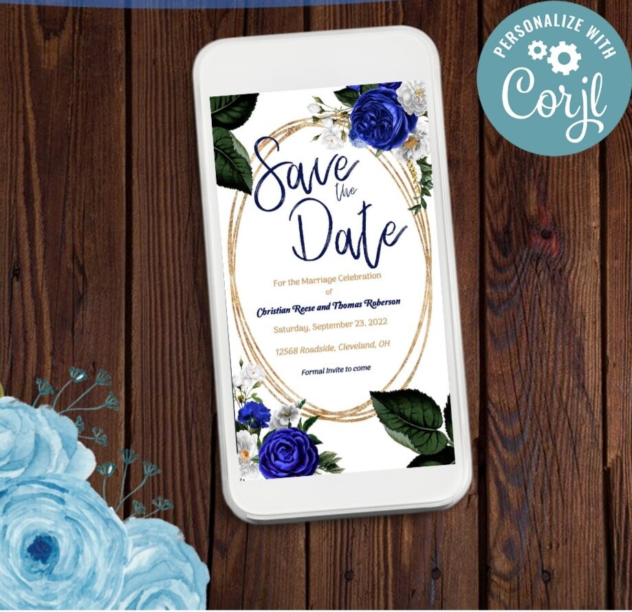 Save the Date Royal Blue Editable Text Template - Etsy
