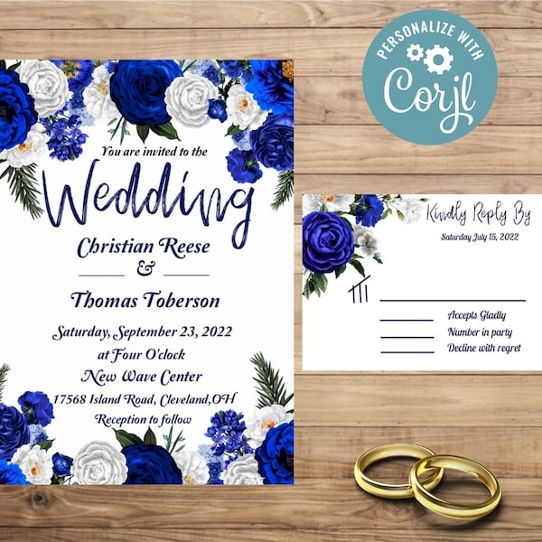 Royal Blue Roses Wedding Invitation - Etsy