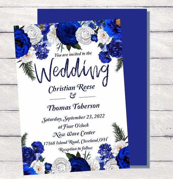 Royal Blue And White Wedding Invitations