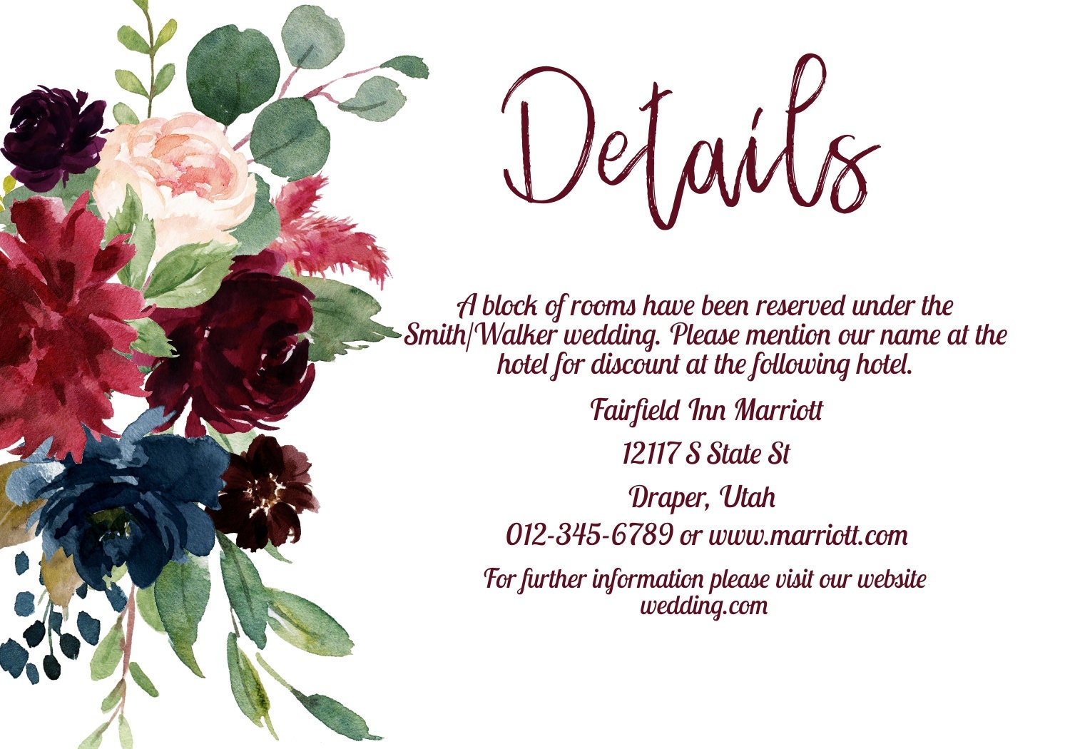 Burgundy Floral Wedding Editable Wedding Bundle Template Digital - Etsy