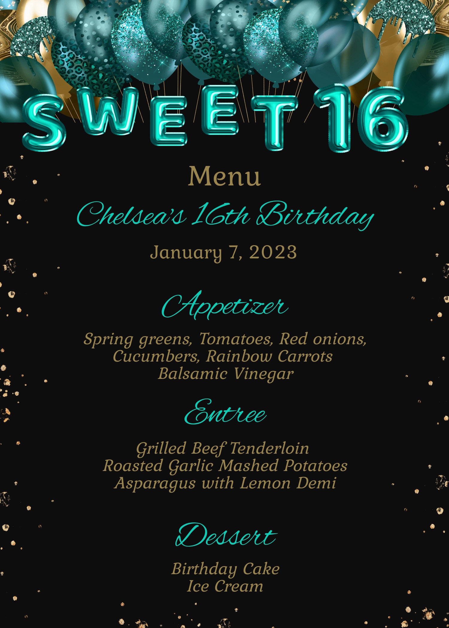 Sweet 16 Birthday MENU Digital Invite Template - Etsy