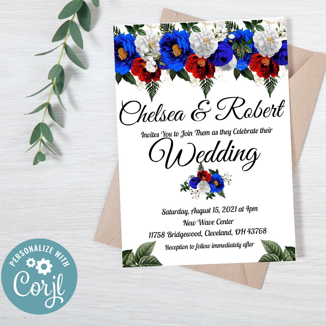 Red and Blue Wedding Invitation Digital Template - Etsy