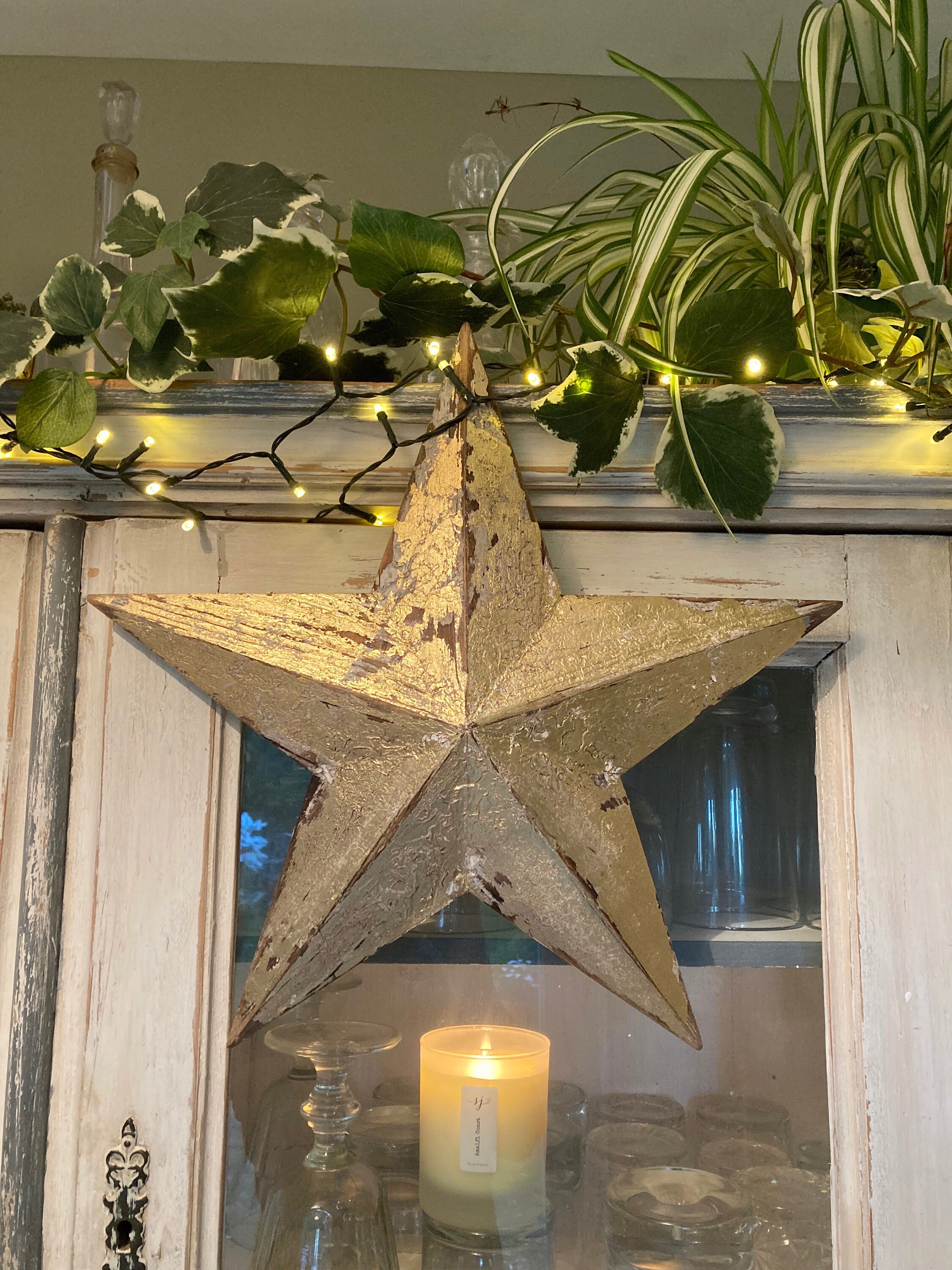 Star, Barn Star, 55cm, Aged, Rustic, With Gold Leaf Distressed Finish ...