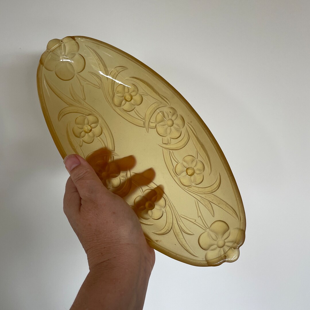 Art Deco Bagley Glass Dish, Frosted Amber Glass Dish - Etsy
