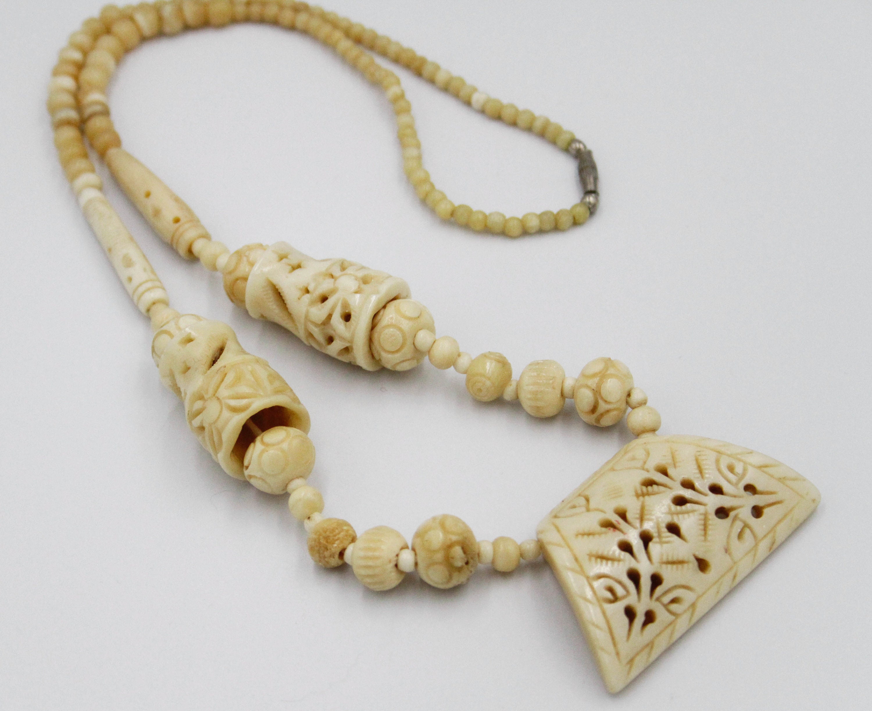 Vintage Large Carved Bone Necklace - Etsy UK