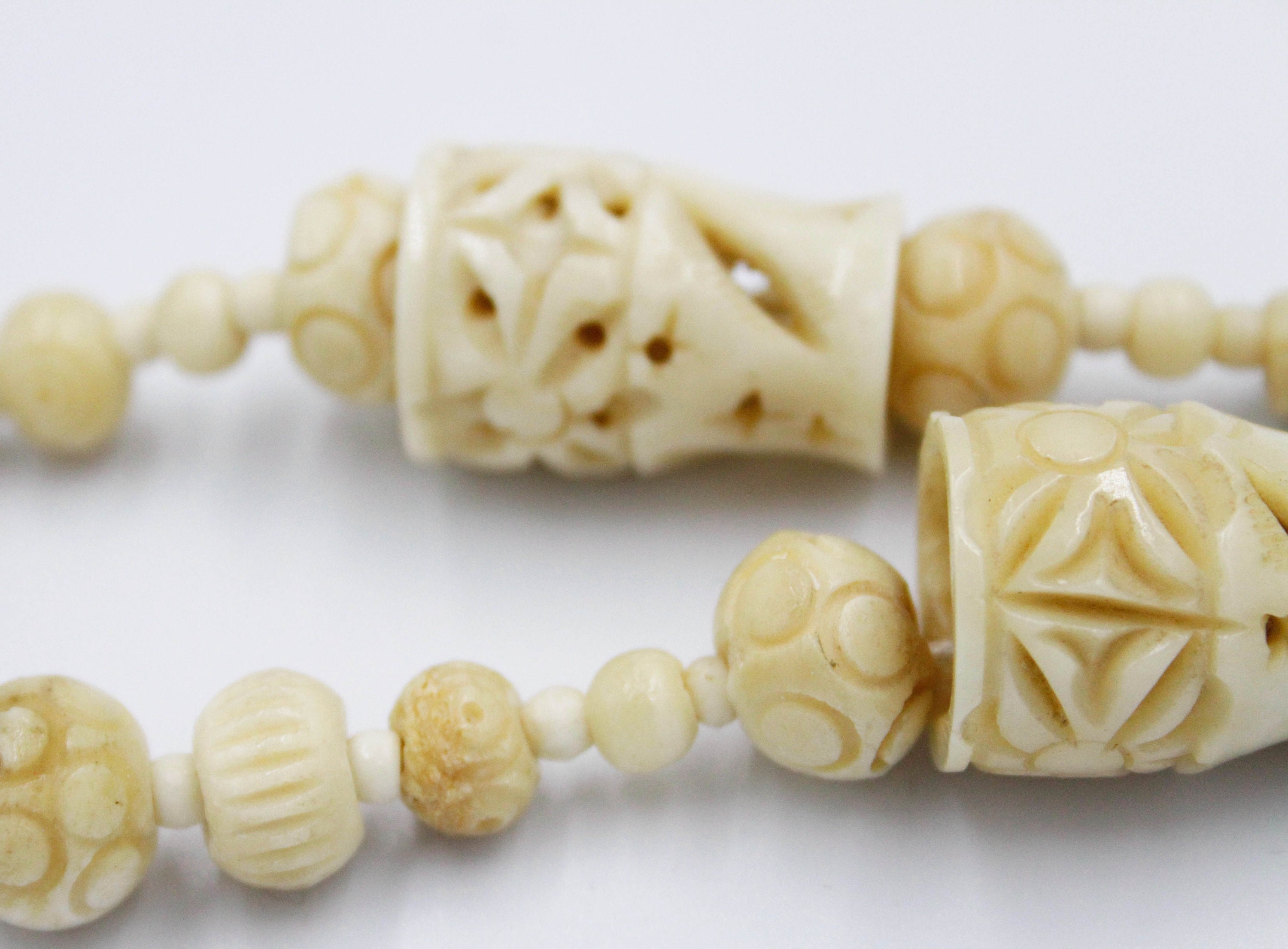 Vintage Large Carved Bone Necklace - Etsy UK