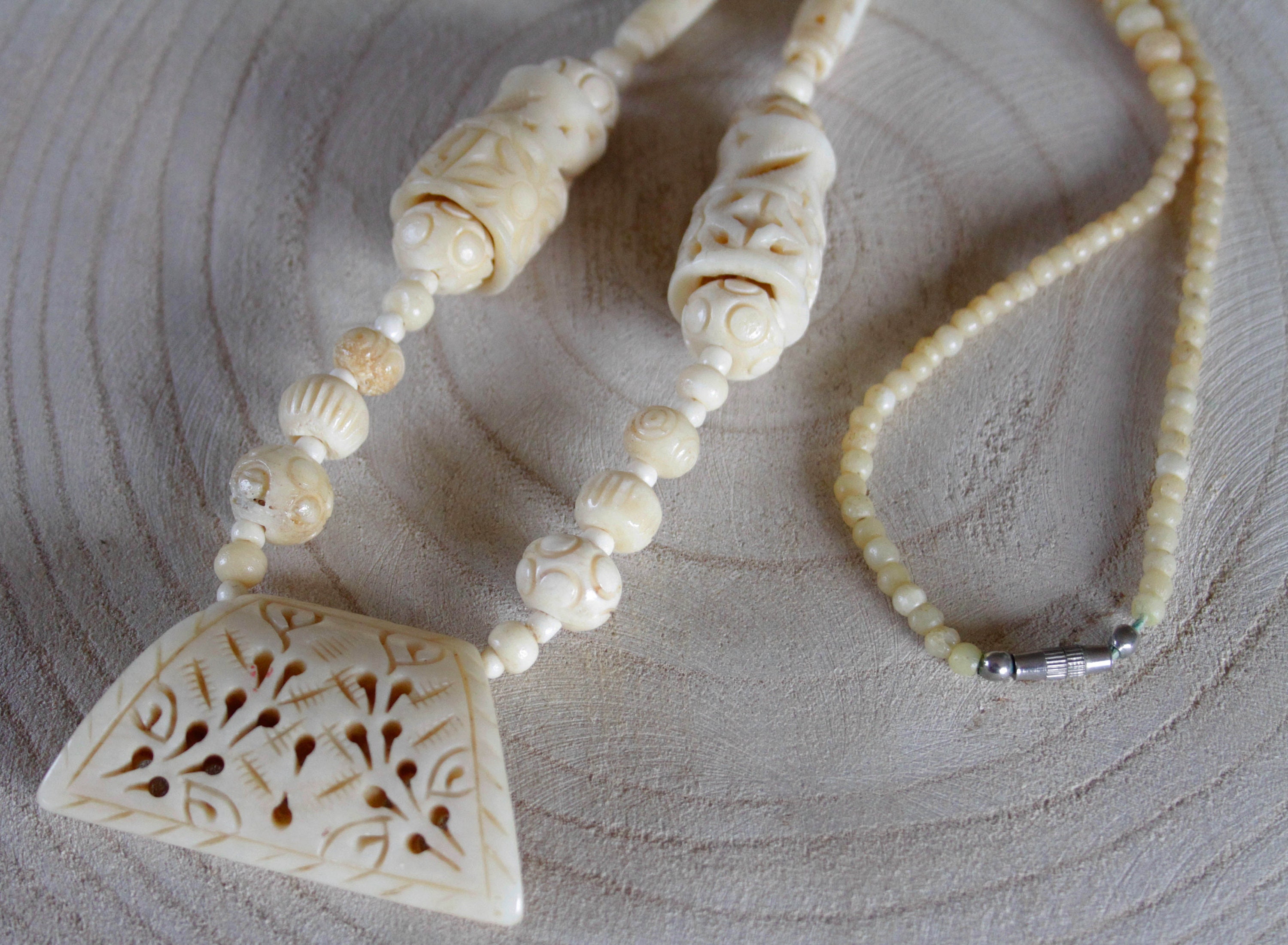 Vintage Large Carved Bone Necklace - Etsy UK