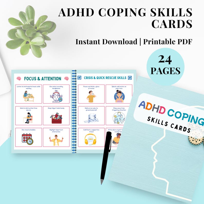 ADHD Coping Skills Cards Printable PDF, Emotional Regulation and Focus ...