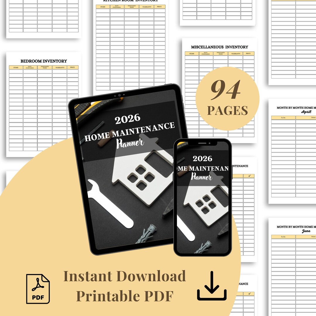 2026 Home Maintenance Planner Printable PDF, House Cleaning Schedule ...