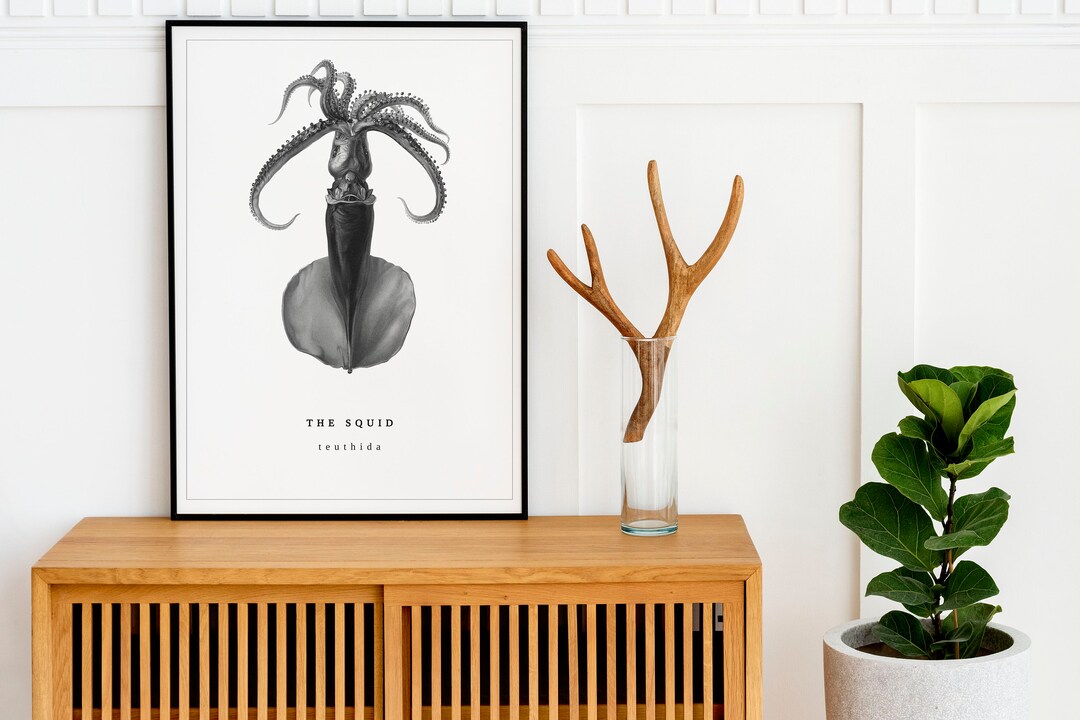 Squid Art Print, INSTANT DOWNLOAD, Minimalist Beach Decor, Home Art ...