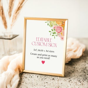 Editable Citrus Bridal Shower Sign, Custom Citrus Printable Sign ...