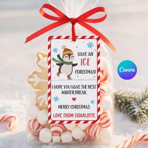 Penguin Christmas Printable Gift Tag, Canva Student Teacher Editable ...