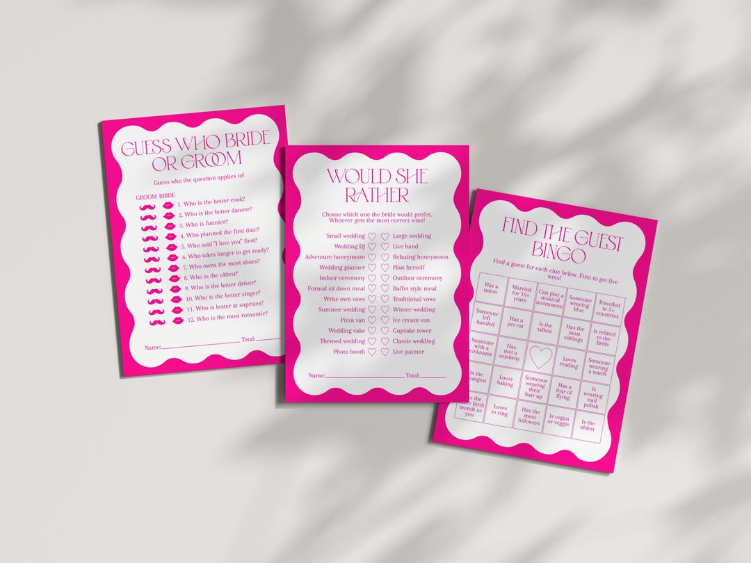 40 Wavy Bridal Shower Games Bundle, Pink Wavy Bridal Shower Games ...