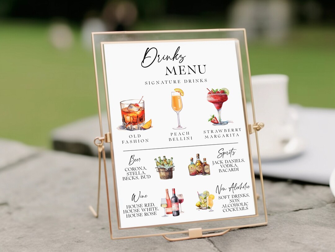 Signature Drink Sign, Bar Menu Template, Wedding Drink Menu Template ...