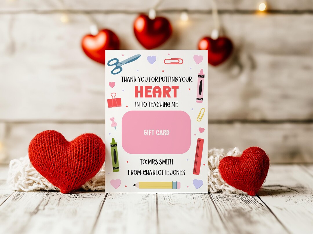 Teacher Valentines Gift Card Holder, Editable Printable Teacher Gift ...