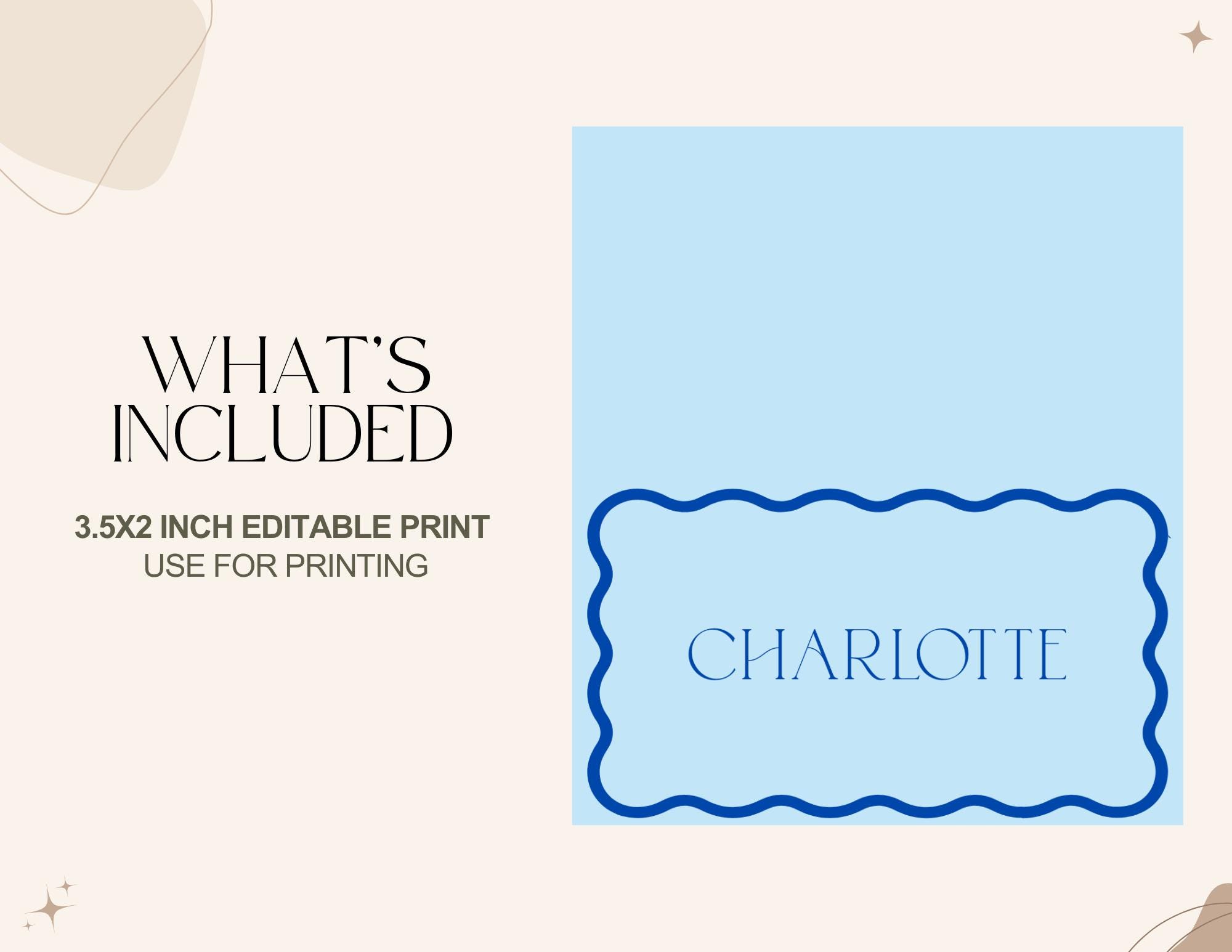 Wavy Border Canva Name Cards, Printable Blue Dinner Name Cards ...