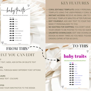 Baby Traits Baby Shower Game, Mommy or Daddy Editable Game, Minimalist ...