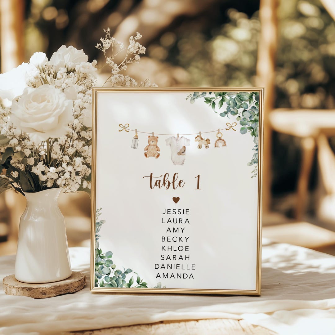 Gender Neutral Baby Shower Table Numbers, Editable Printable Custom ...