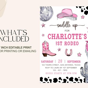 First Rodeo Girl Birthday Invitation, Cowgirl Western Printable ...