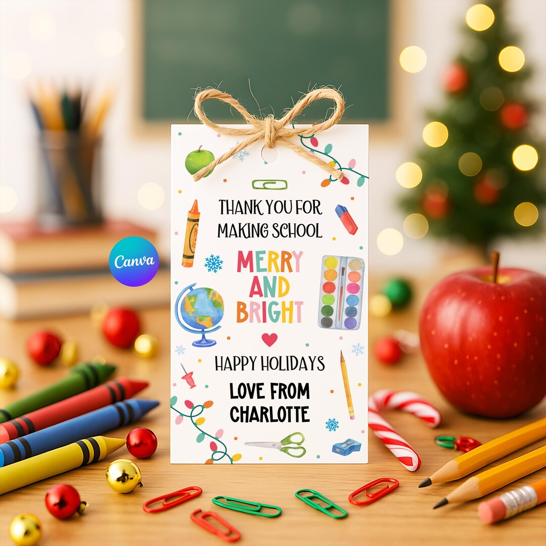 Merry and Bright Christmas School Gift Tag – Editable Canva Template ...