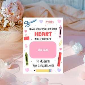 Teacher Valentines Gift Card Holder, Editable Printable Teacher Gift ...