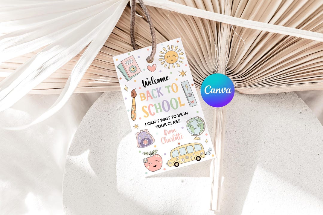 Back to School Printable Pastel Gift Tag, Canva Happy First Day of ...