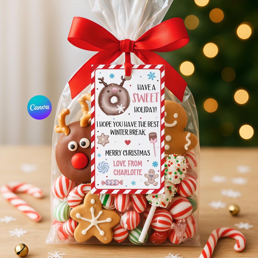 Sweet Treat Christmas Gift Tag, Canva Holiday Candy Printable Tag ...
